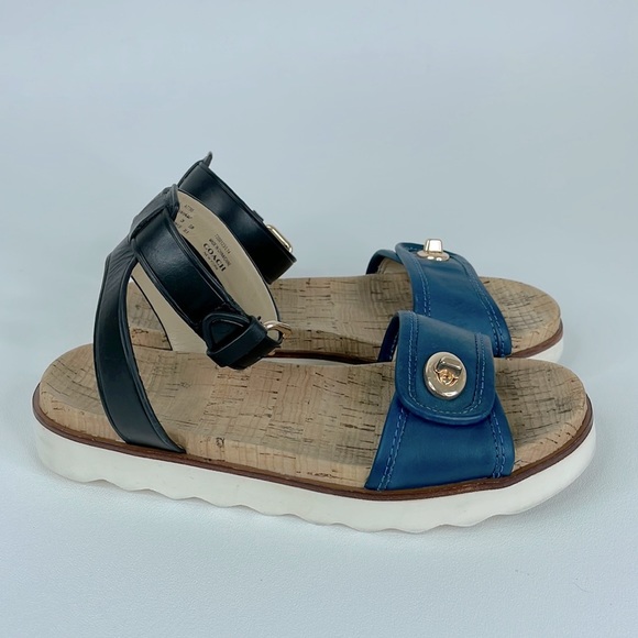 Coach | Shoes | Coach Sahara Cork Sandals Navy Black And Brown Trim ...
